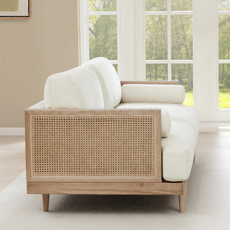 Gracie Oaks Ahlea 78.75 W Natural Cane Upholstered Sofa Reviews Wayfair